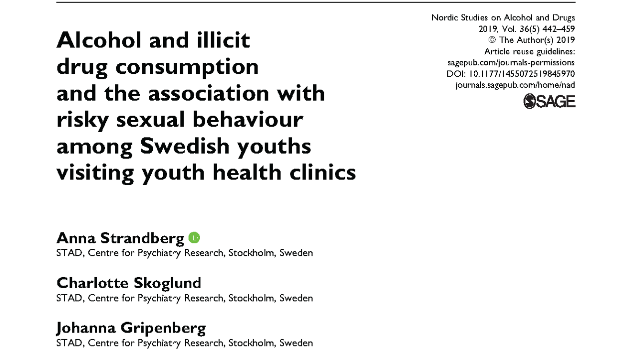 Substance Use And Sexual Risk Taking Lotta Borg Skoglund